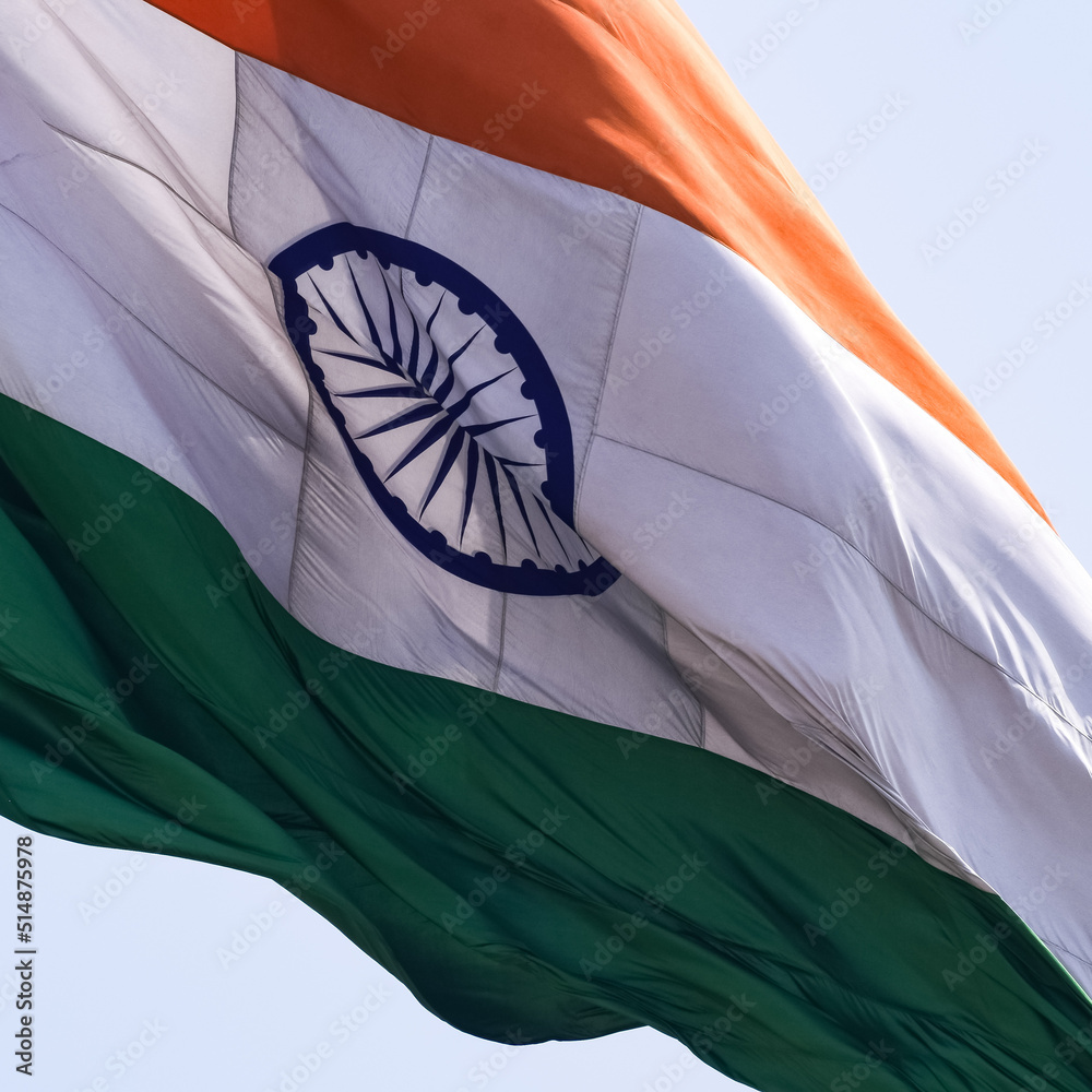 India flag flying high at Connaught Place with pride in blue sky, India ...