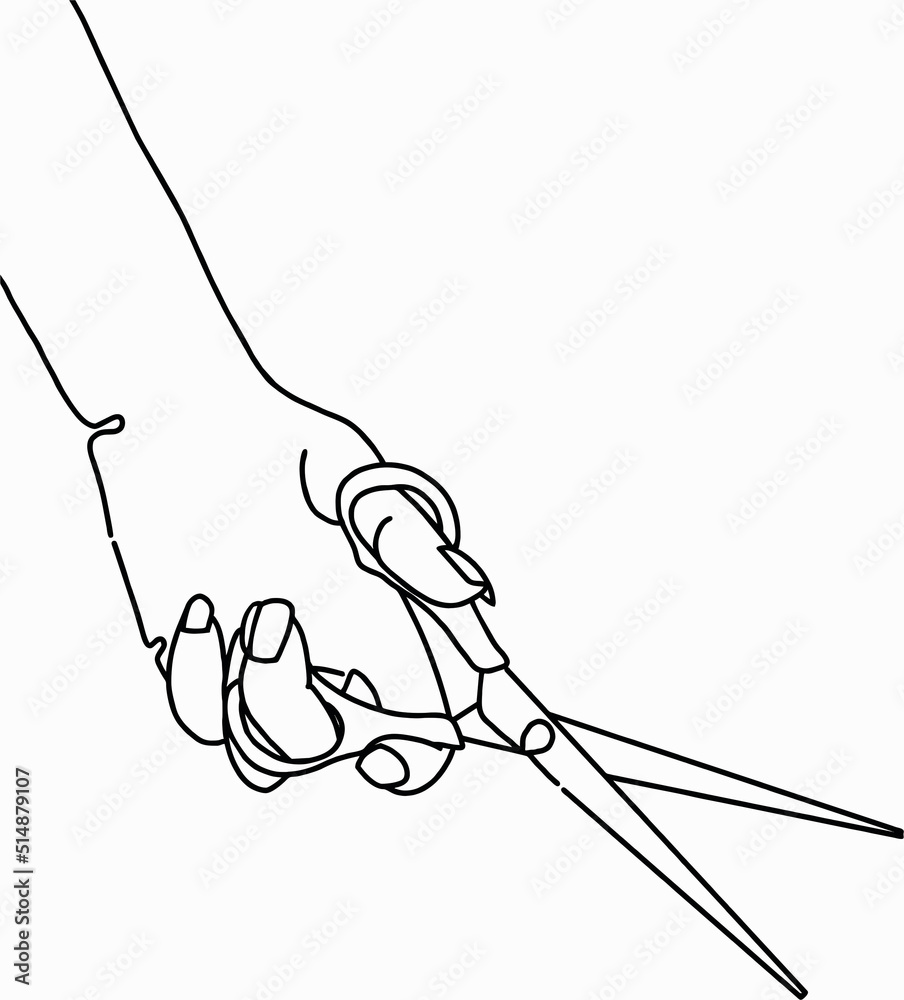 Hands And Scissor One Line Drawing. Continuous Line Drawing of Hands ...