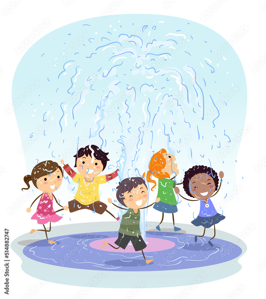 Stickman Kids Play Water Splash Pad Illustration Stock-Vektorgrafik ...