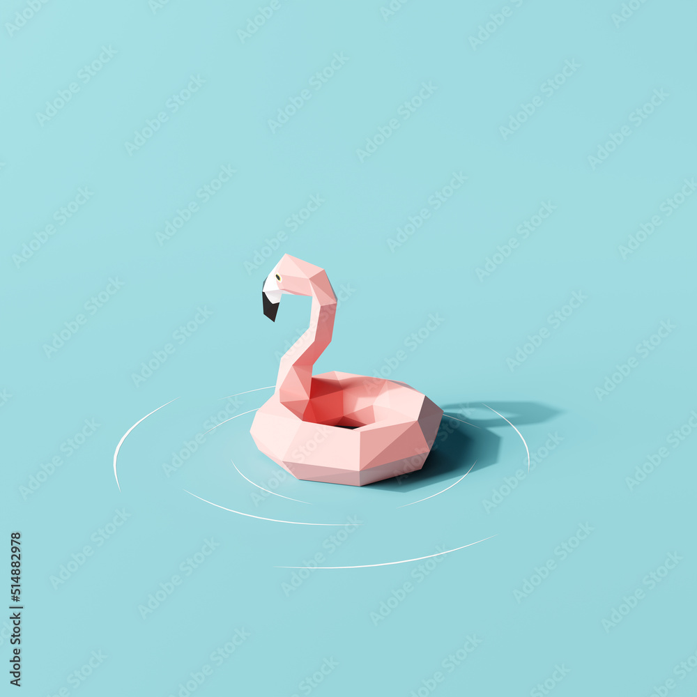 Polygon flamingo float on the water . Creative summer. Minimal concept ...