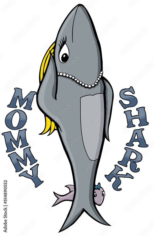 cartoon mommy shark with blond hair and pearls Stock Vector | Adobe Stock