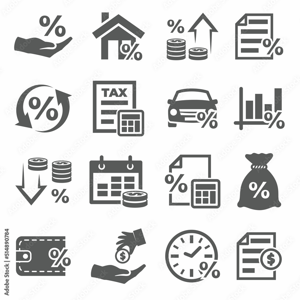 Tax icons set on white background Stock Vector | Adobe Stock