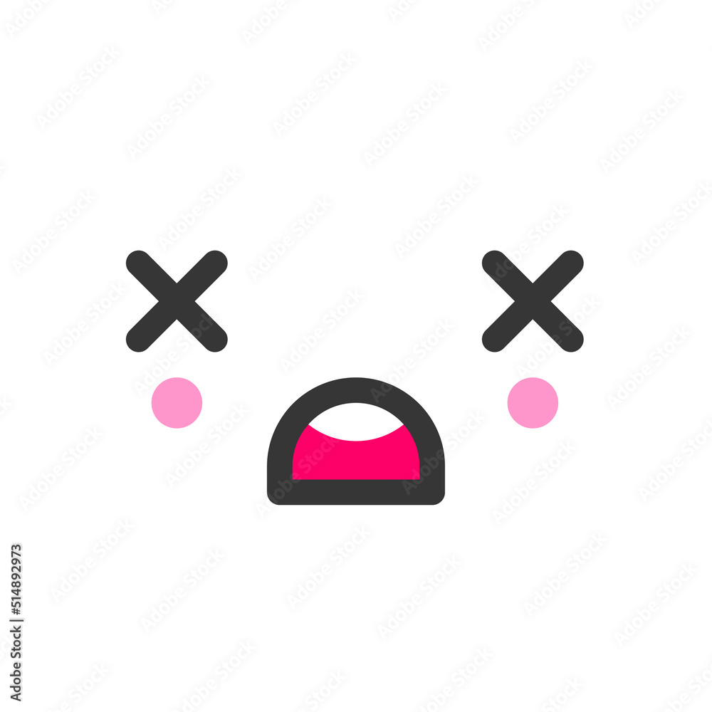 Lifeless dead kawaii cute emotion face, emoticon vector icon Stock ...