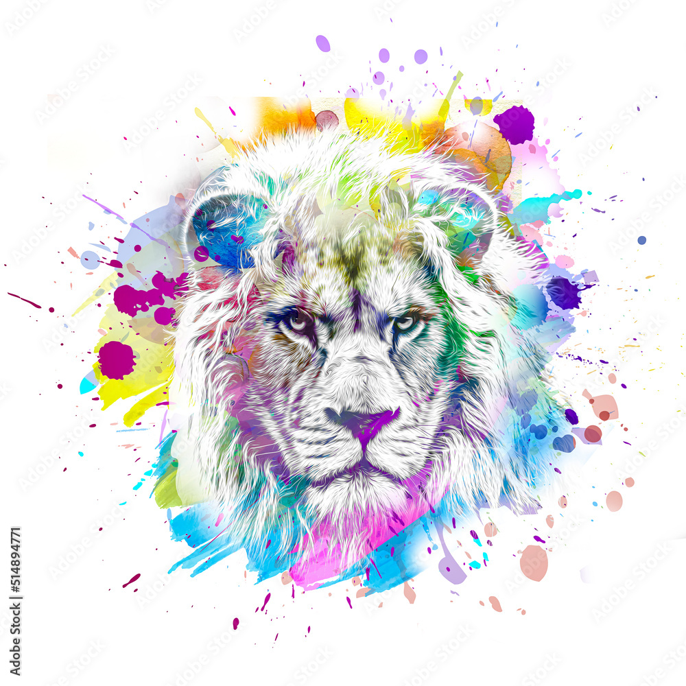 abstract colorful lion muzzle illustration, graphic design concept ...