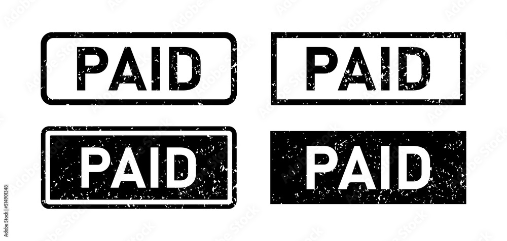 Grunge black Paid word rubber stamps set. Paid sign sticker set. Grunge ...