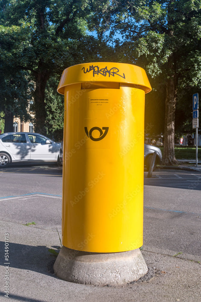 Maribor, Slovenia - June 2, 2022: Street yellow post box of Posta ...