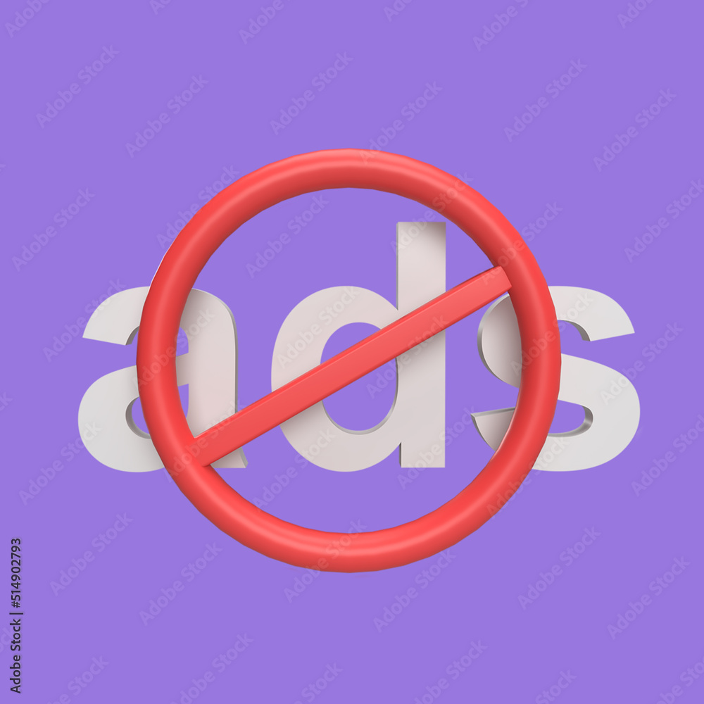 Block ads 3d icon model cartoon style concept. render illustration ...