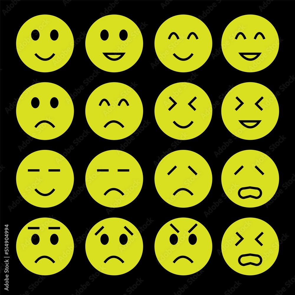 Simple emoticon set with different reactions. Emoji reactions vector ...