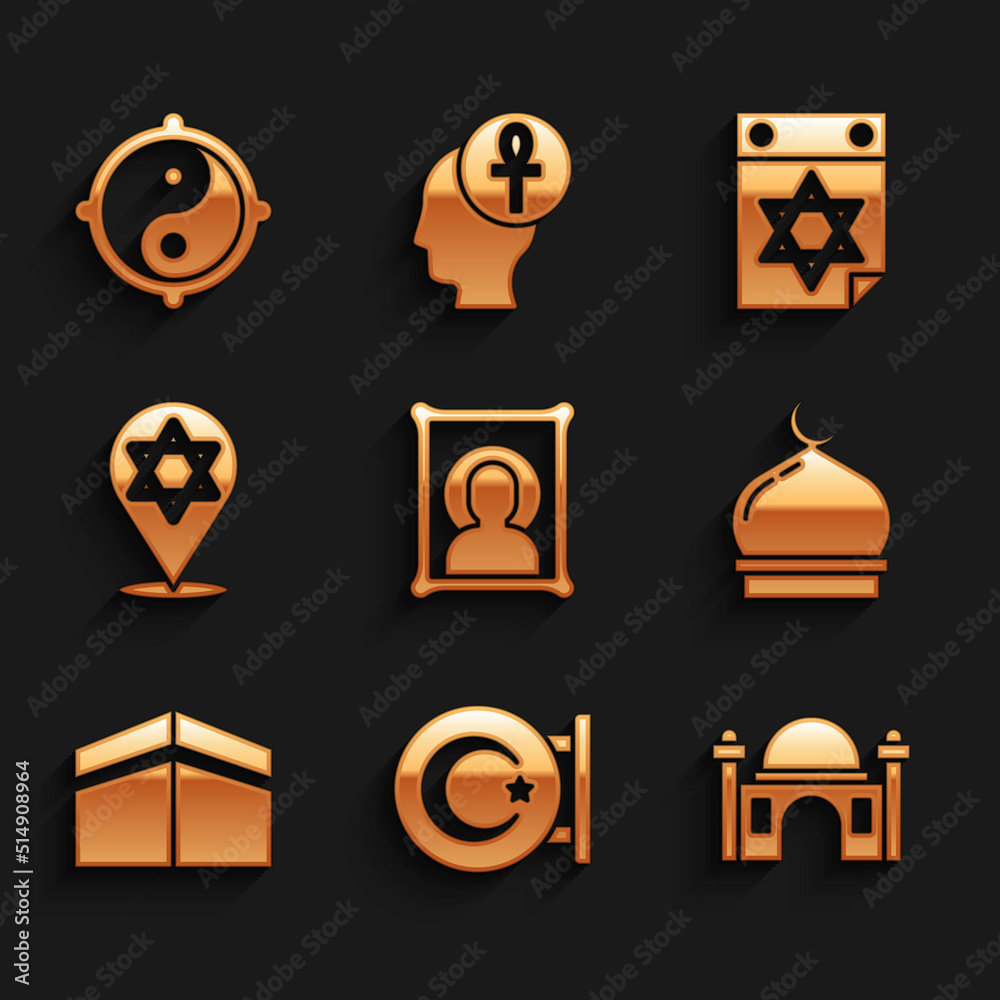 Set Christian icon, Star and crescent, Muslim Mosque, Kaaba mosque, of ...