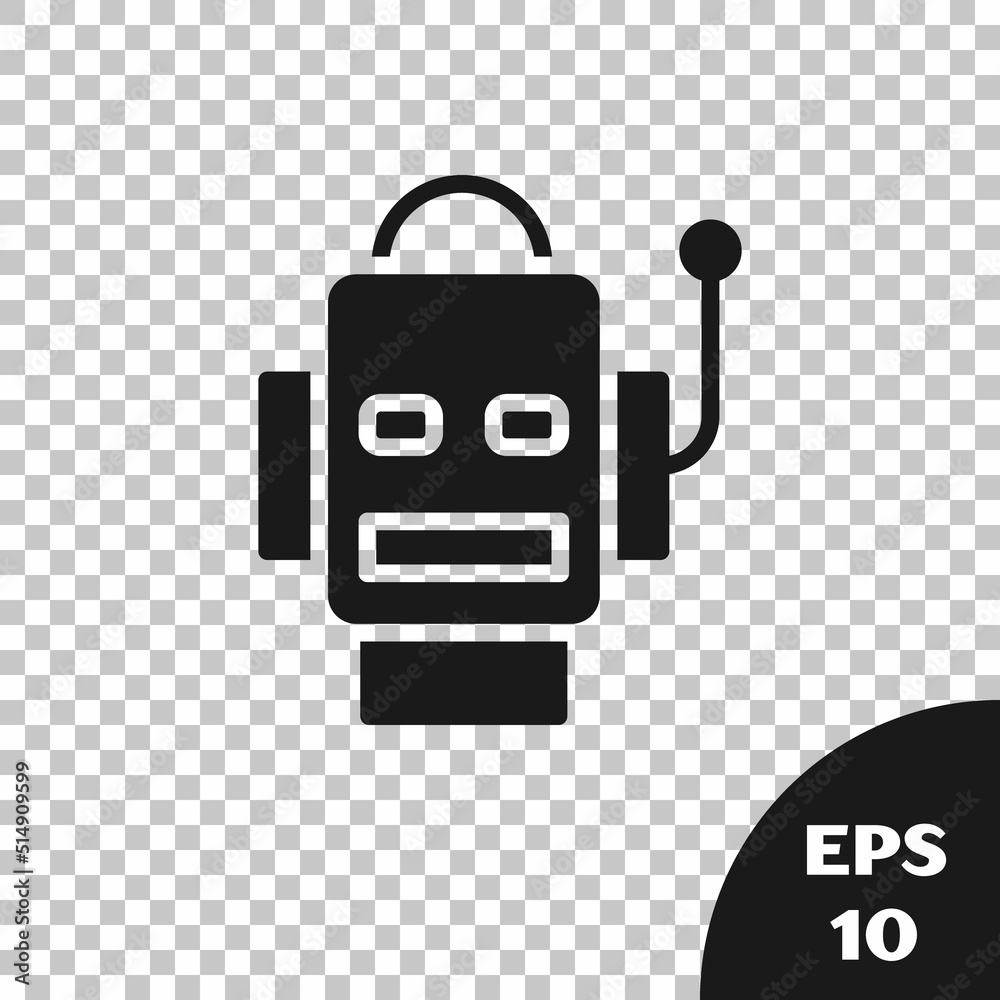 Black Robot icon isolated on transparent background. Artificial ...