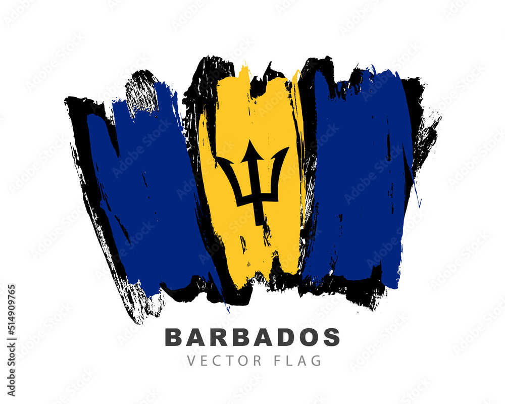 Flag of Barbados. Colored brush strokes drawn by hand. Vector ...