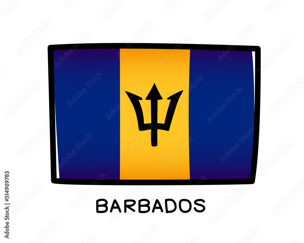 Flag of Barbados. Colorful barbados flag logo. Blue and yellow brush ...