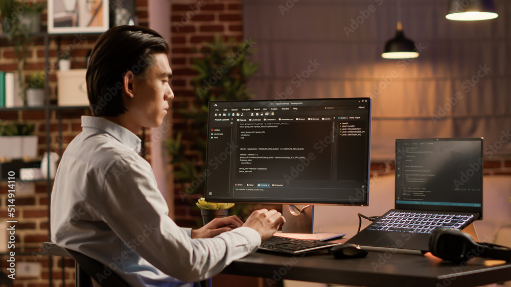 Asian Programmer Using Binary Code To Script Security System Programming Firewall Encryption