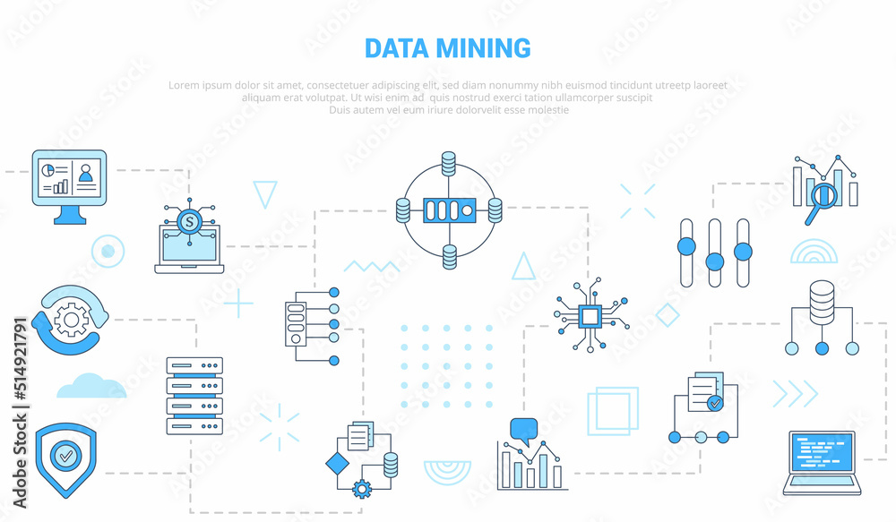 data mining concept with icon set template banner with modern blue ...
