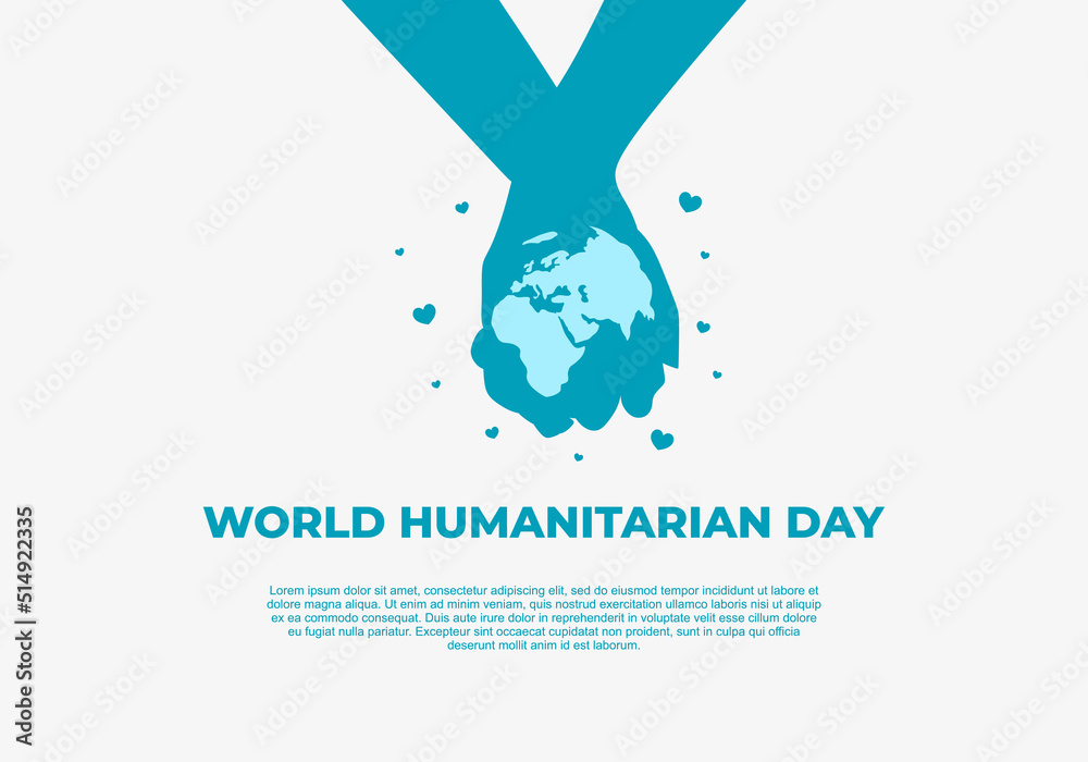 Happy world humanitarian international day banner poster with blue ...