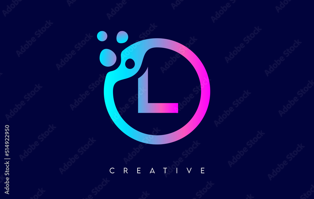 Letter L Logo with Dots and Bubbles inside a Circular Shape in Purple ...