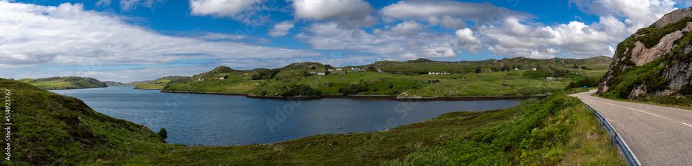 panorama view of Loch Inchard and the hamlet of Achriesgill in the ...