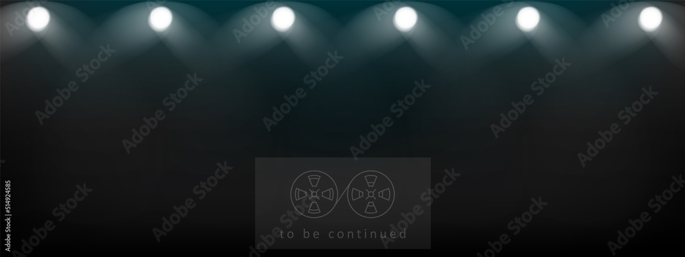Cinema show horror background. Lights, spotlights shine in darkness ...