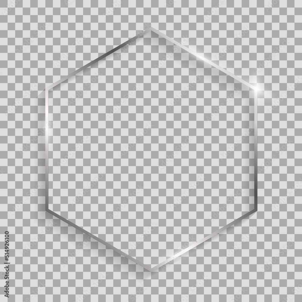 Silver hexagon frame with shadows and highlights isolated on a ...