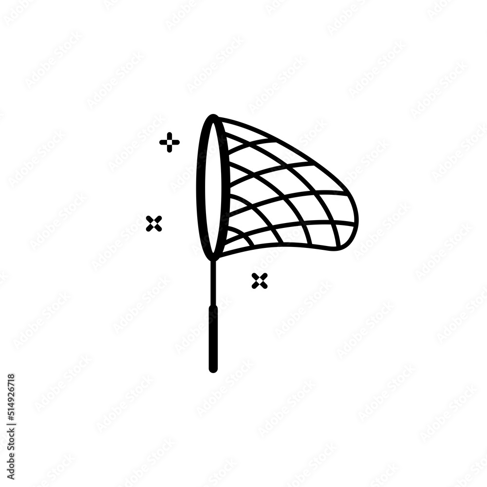 simple line art of butterfly net icon on white background. Catch, hunt ...