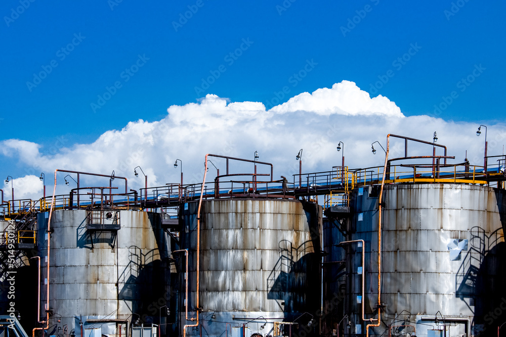 Refinery factory oil storage tank and pipelines. Oil and gas ...