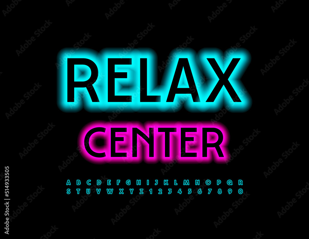 Vector electric sign Relax Center. Led Illuminated Font. Blue light ...