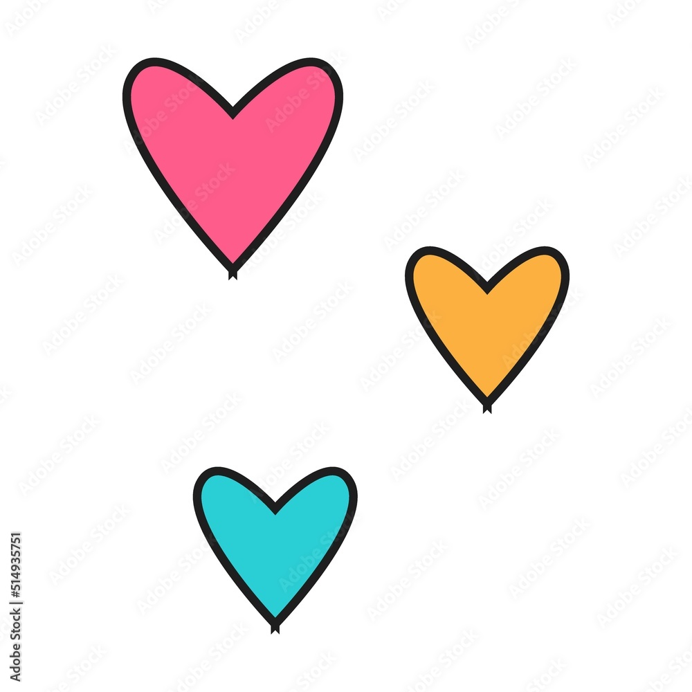 Funny rainbow hearts. Cute cartoon hearts. Flat vector illustration ...