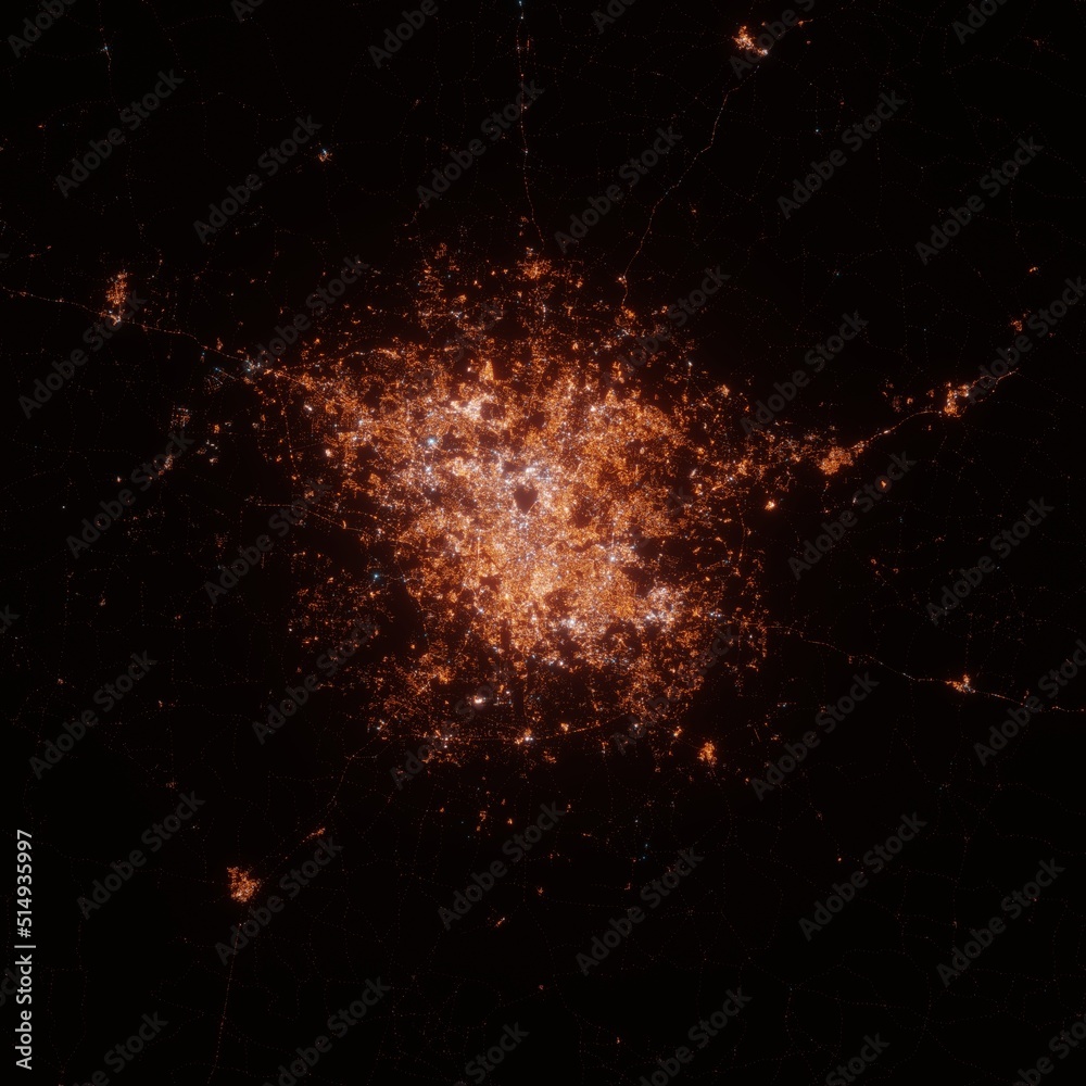 Hyderabad city lights map, top view from space. Aerial view on night ...