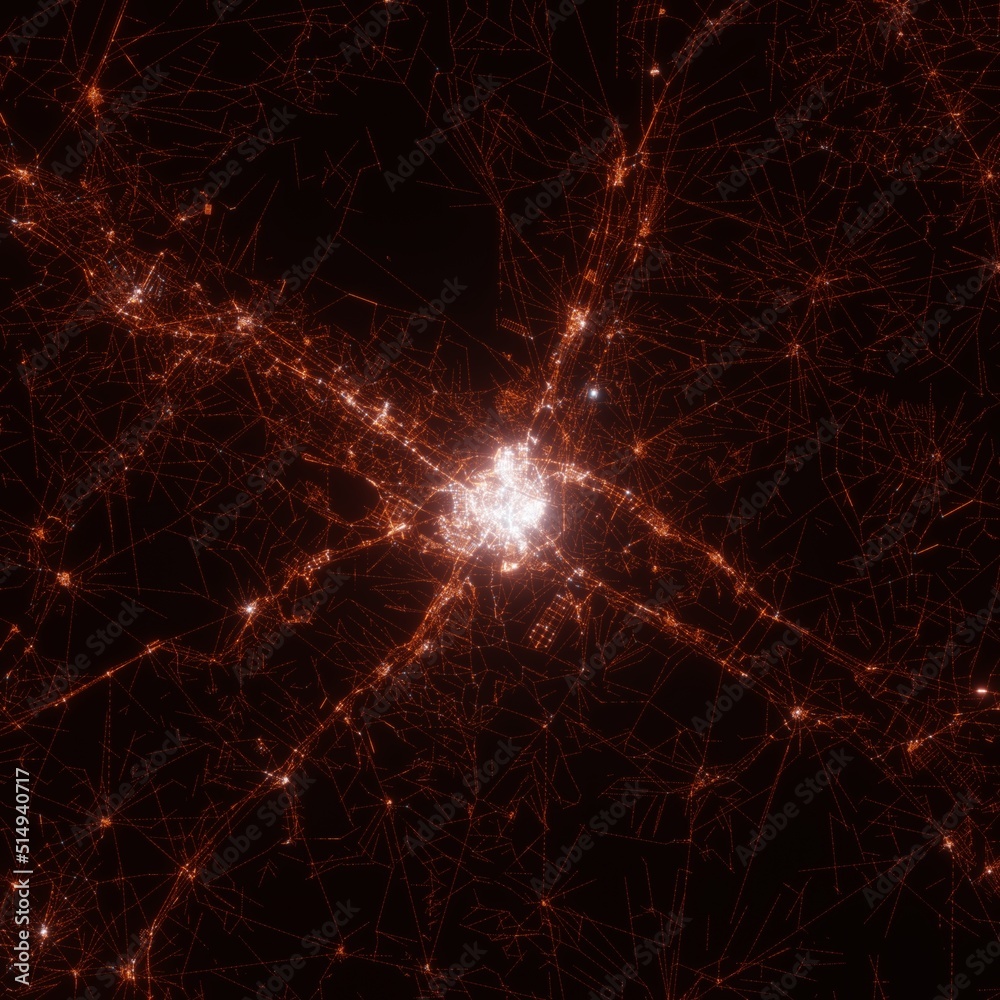 Saragosa city lights map, top view from space. Aerial view on night ...