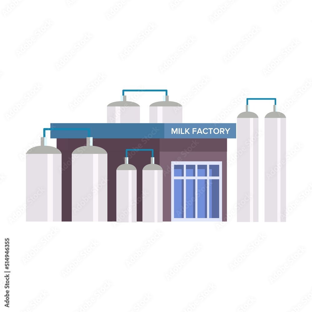 Factory with automatic machines. Milk production stages set. Truck ...