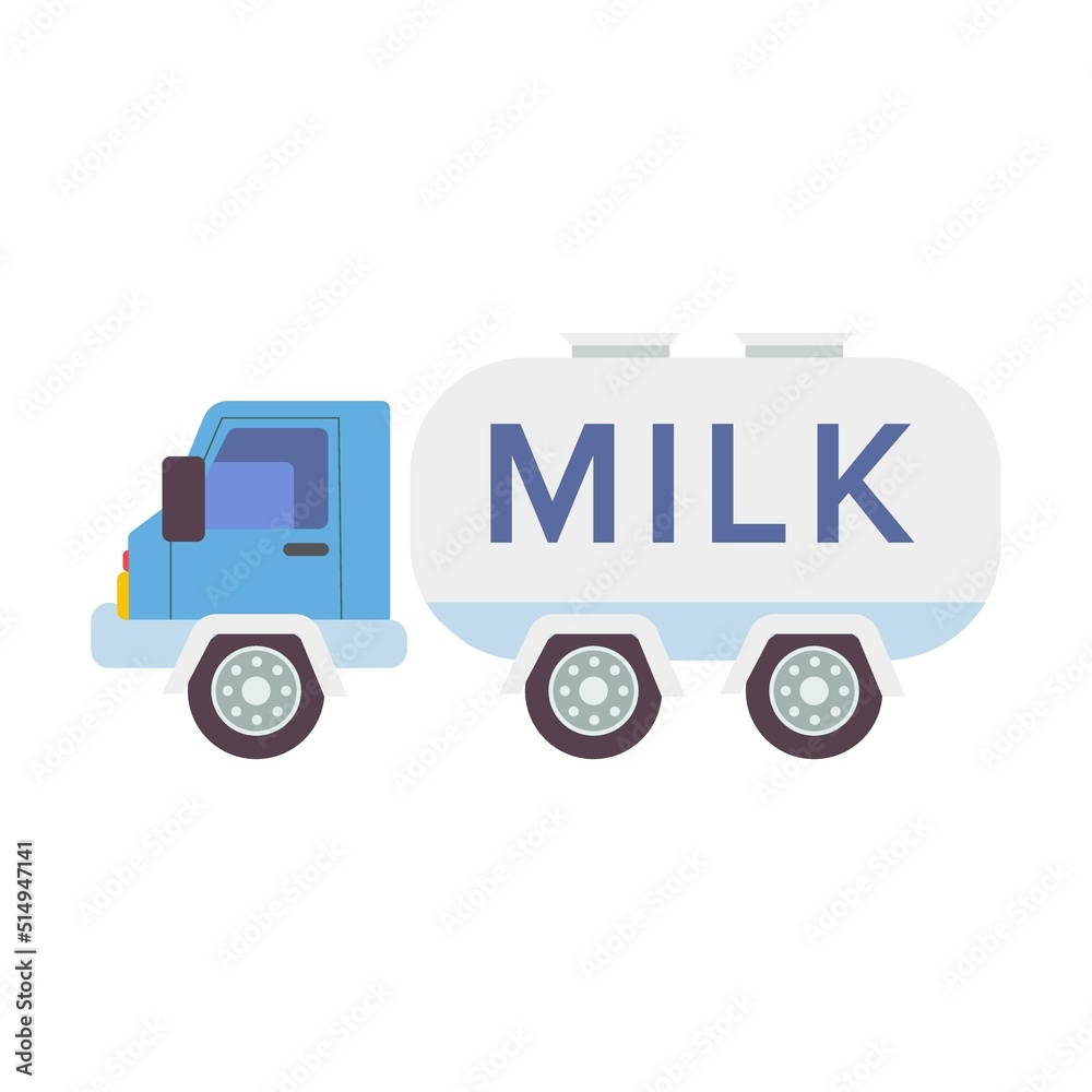Milk factory with automatic machines. Milk transport vehicle. Truck ...