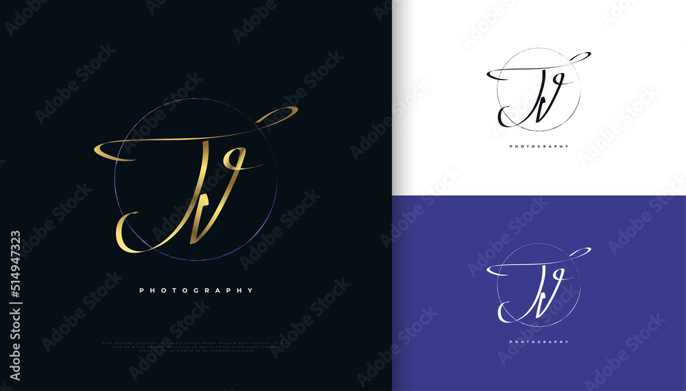 JV Initial Signature Logo Design with Elegant and Minimalist Gold ...