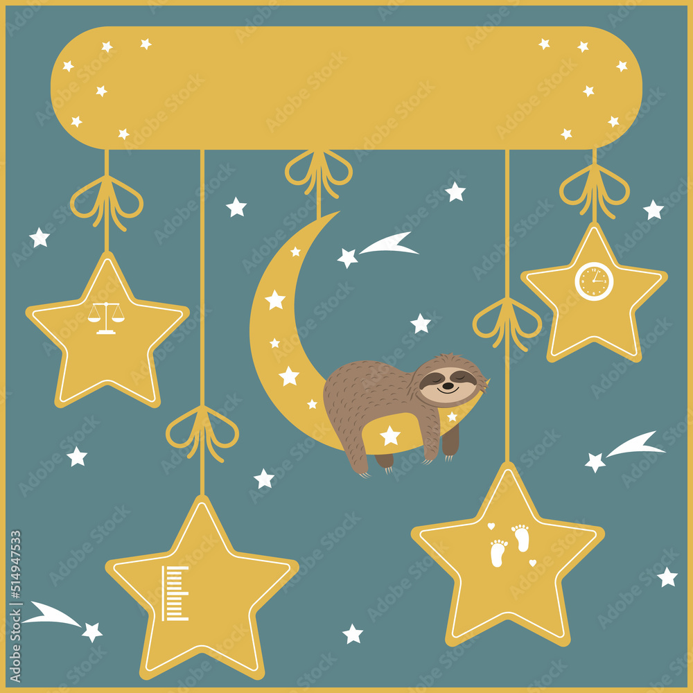 Vetor de Cartoon template of a child's birth certificate with a sloth ...