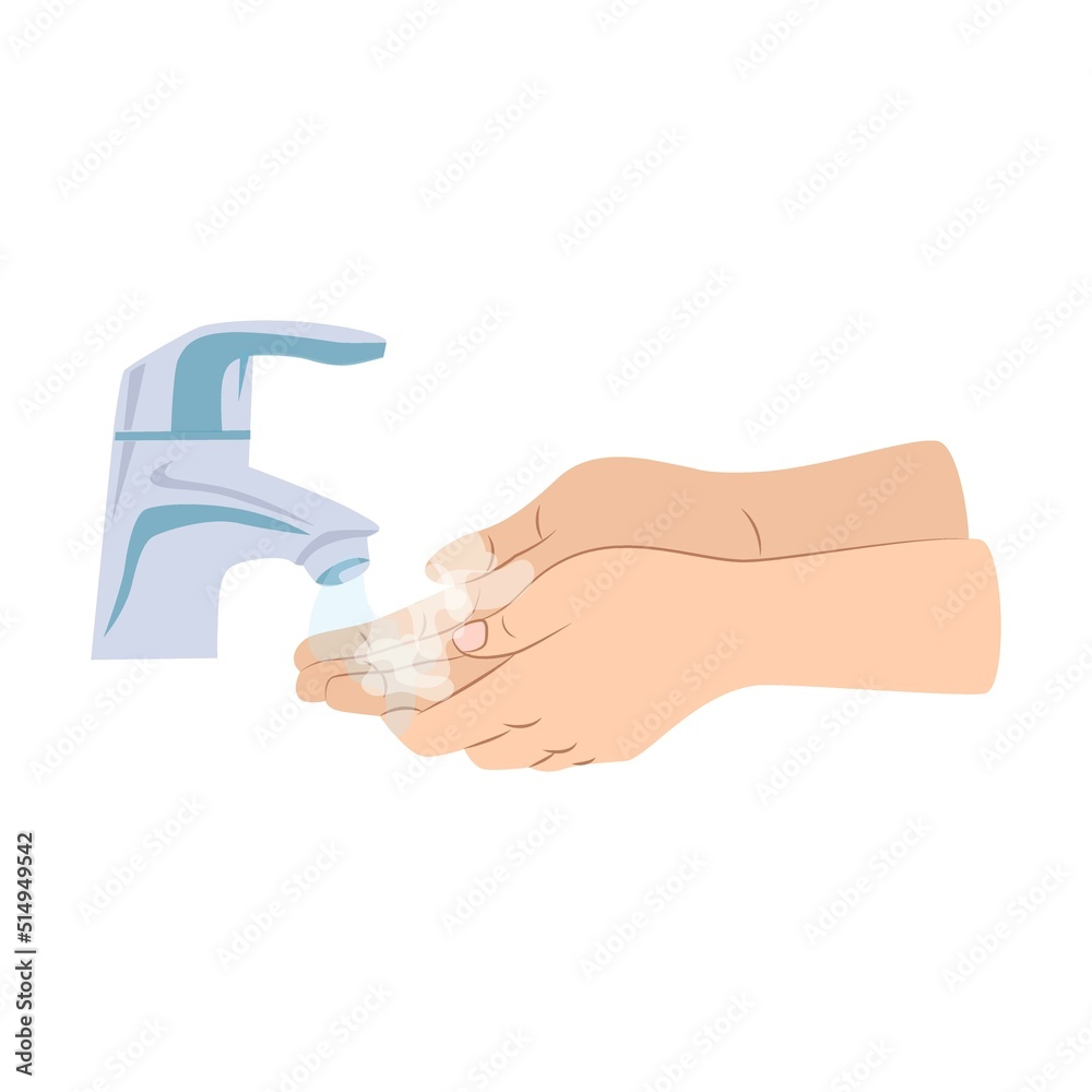 Washing steps. Hand hygiene cartoon illustration. Using liquid soap ...