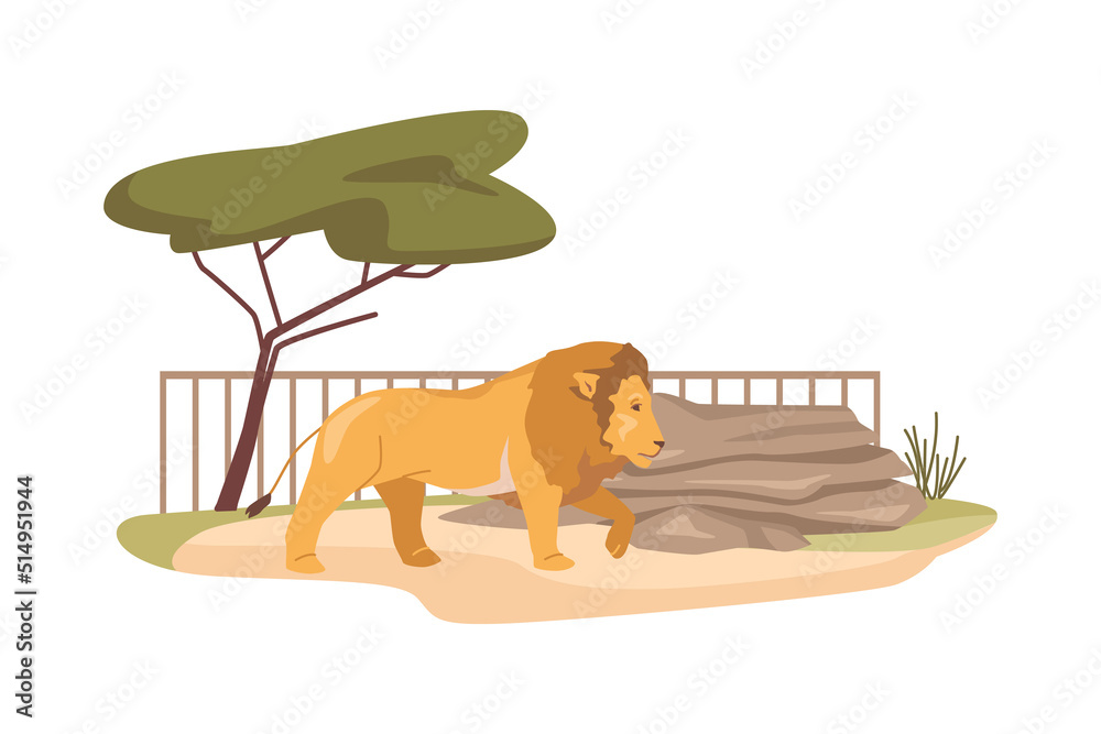 Lion in African wildlife nature reserve for exotic species. Zoological ...