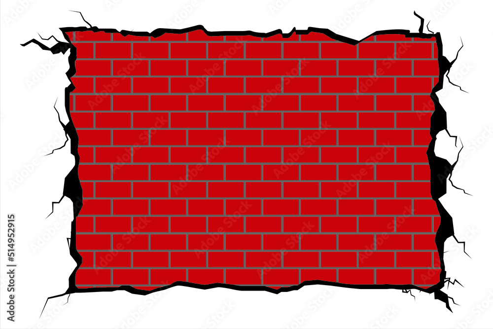 Cracked brick wall. A cracked stonewall. Realistic cracks in the wall ...