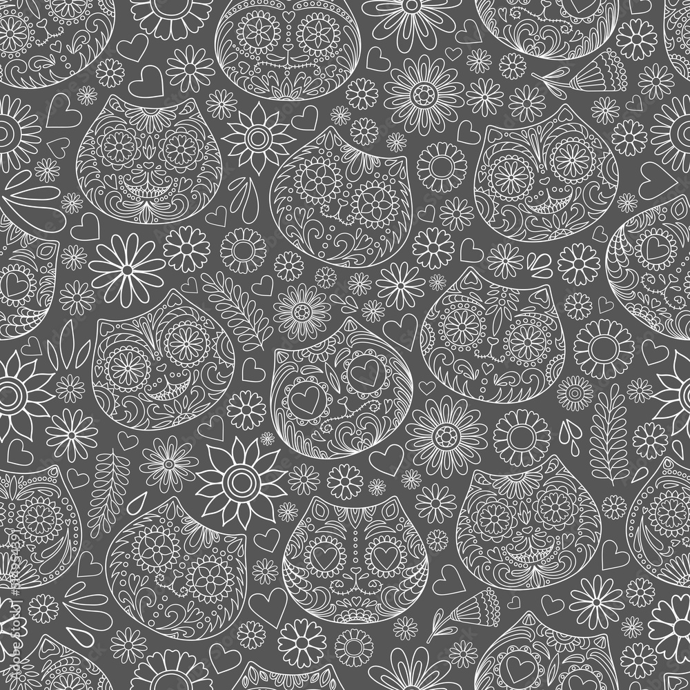 Day Of The Dead Skulls Pattern Mexican Dead Cat Dia De Los Muertos day-of-the-dead-skulls-pattern-mexican-dead-cat-dia-de-los-muertos