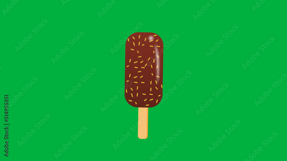 3D ice candy isolated on green screen. Concept for chocolate lovers ...