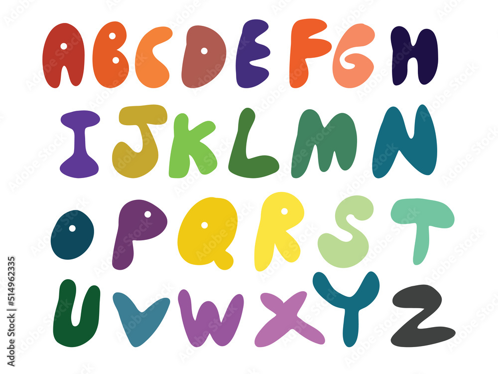 Alphabet. Hand drawn alphabet letters. Cartoon word color style font ...