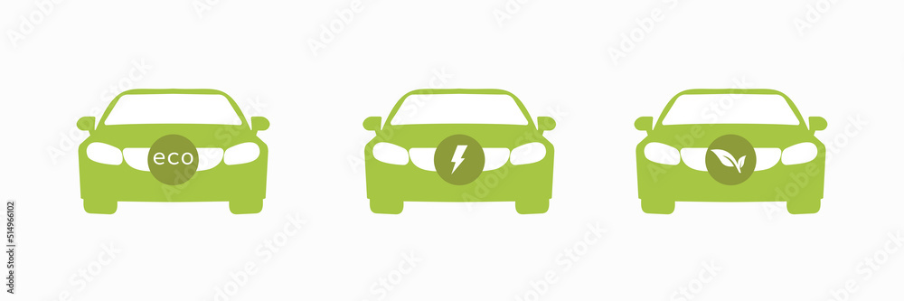 Eco Car green icon. Set green car. Green leaf and car sign. Environment ...