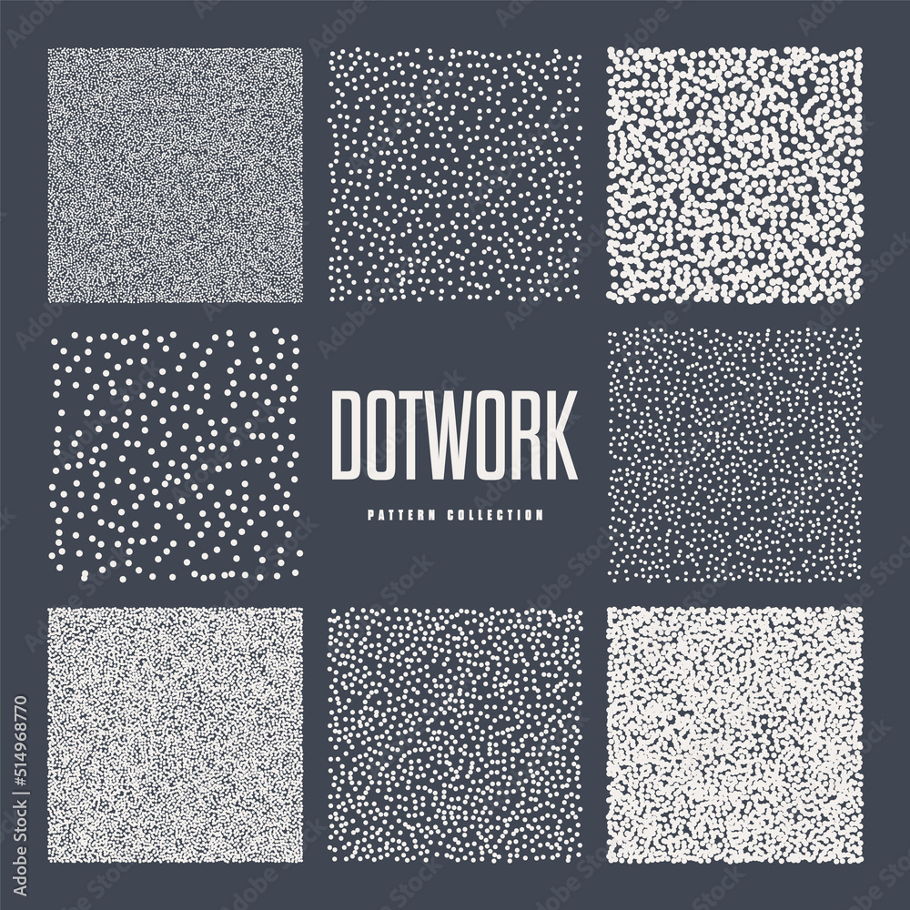 Square shaped dotted objects, stipple elements. Stippling, dotwork ...