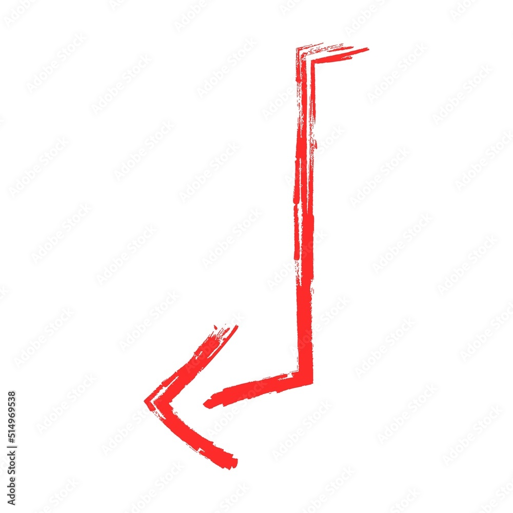 Red arrow. Handwritten check marks flat icon. Chalk arrows, crosses and ...