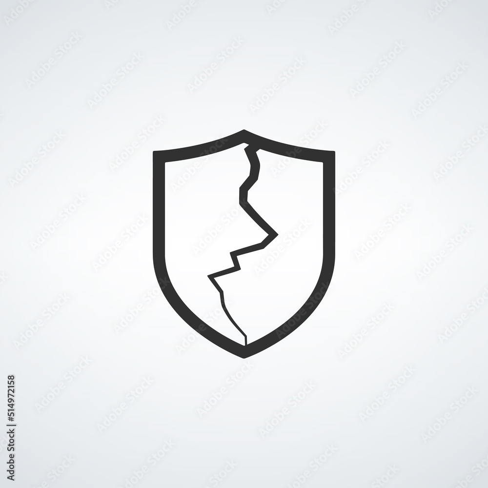 Broken security shield with crack. Stock vector illustration isolated ...