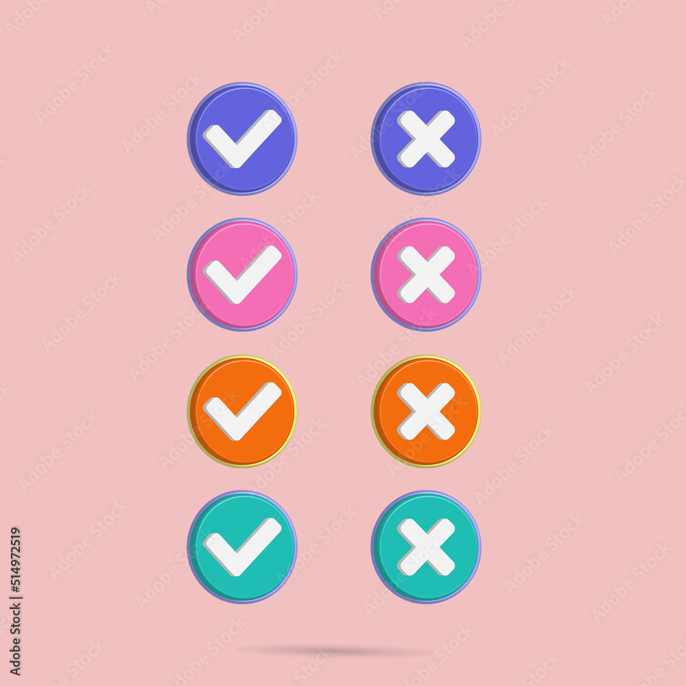 Checklist and cross line icon vector illustration, with blue, pink ...