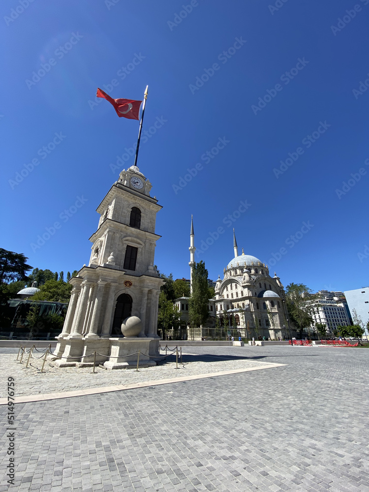 View of Yildiz Hamidiye Mosque and Clock Tower (Turkish: Yildiz Camii ...