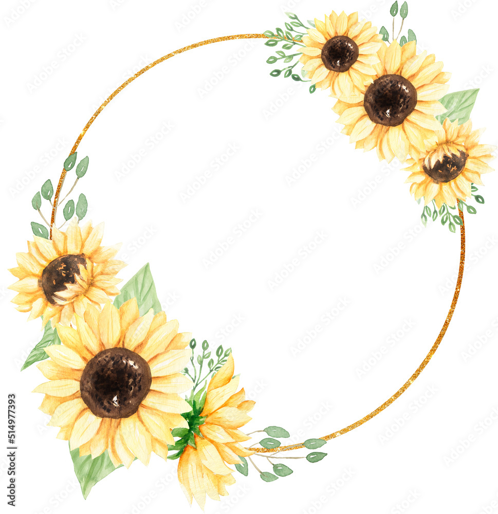 Sunflower Wreath Clipart, Watercolor Meadow flowers Frame, Rustic ...