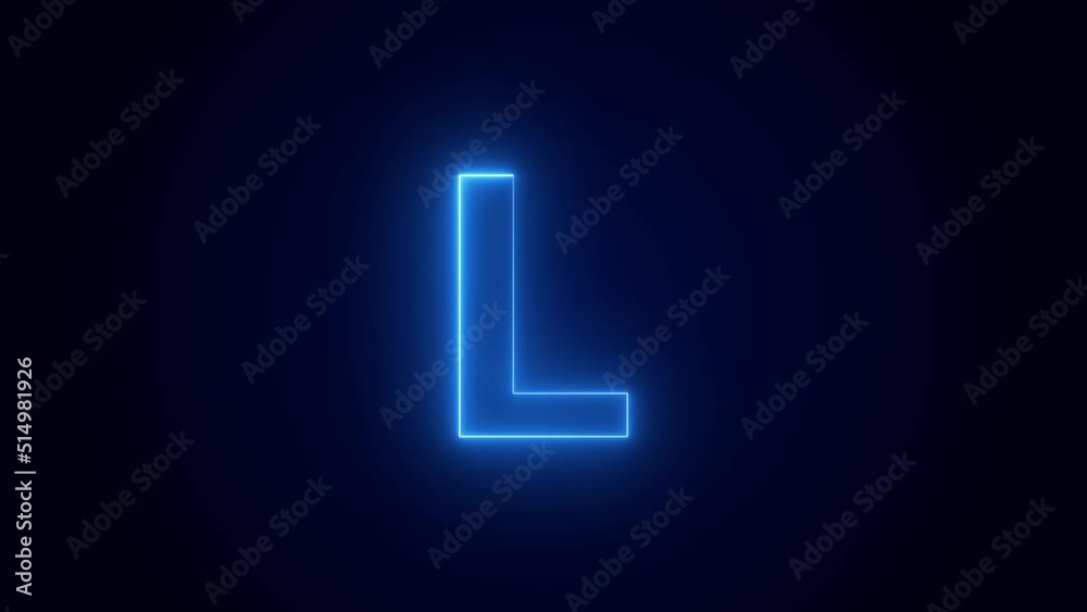 Animation Neon light blue color Alphabet L. Neon Glowing Symbol on ...