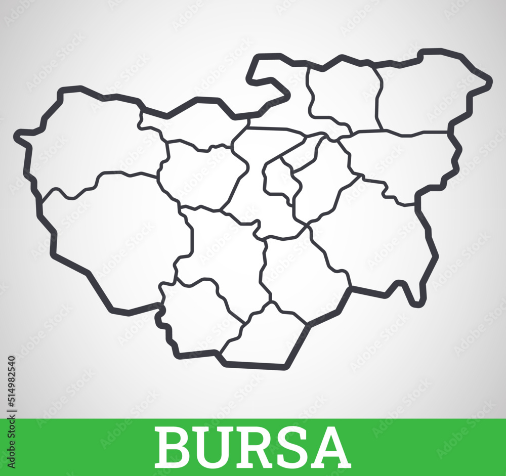 Simple outline map of Bursa District, Turkey. Vector graphic ...
