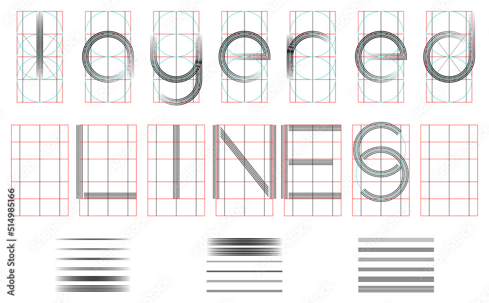 Editable layered font concept with grid template + 18 art brushes ...