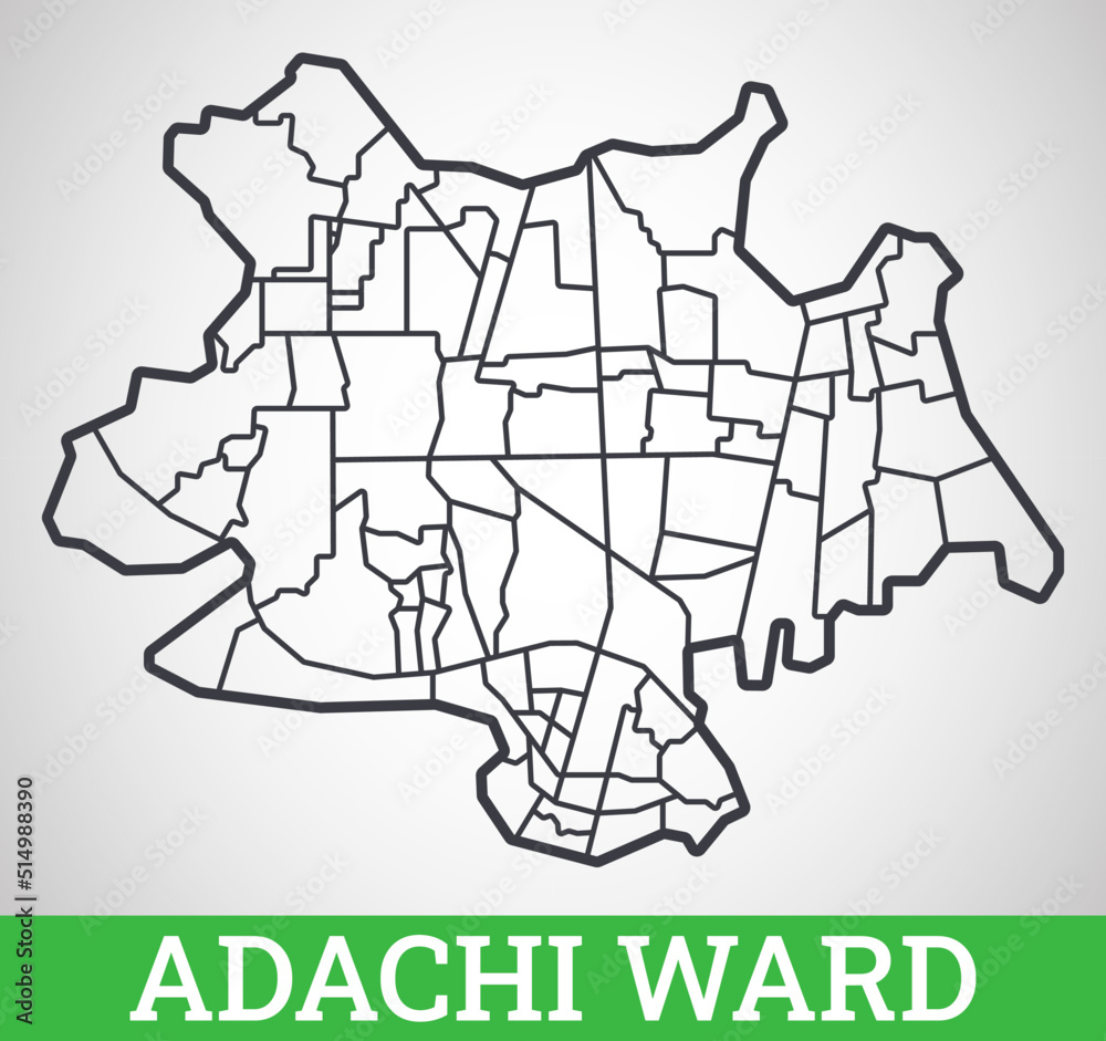 Simple outline map of Adachi Ward, Tokyo. Vector graphic illustration ...